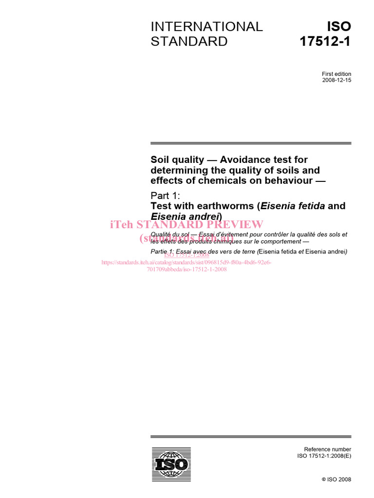ISO-17512-1-2008 - SOIL QUALITY - AVOIDANCE TEST | PDF | International ...