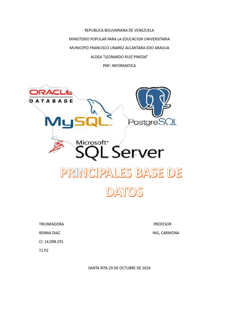 TRABAJO DE BASE DE DATOS | PDF | Postgre Sql | Mi sql
