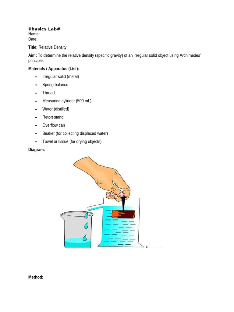 Physics Lab Relative Density | PDF