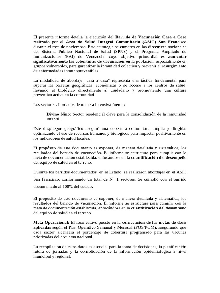 El Presente Informe Detalla La Ejecución Del Barri | PDF | Vacunación ...