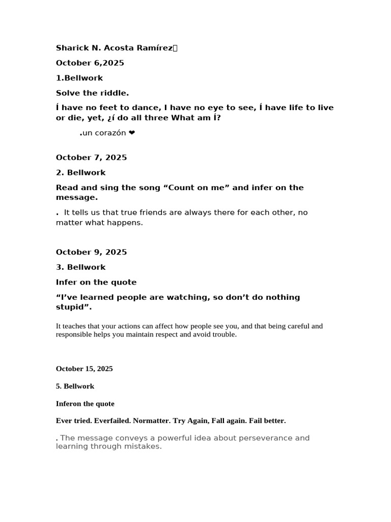 Daily Bellwork Reflections and Riddles | PDF | Thought | Persuasion