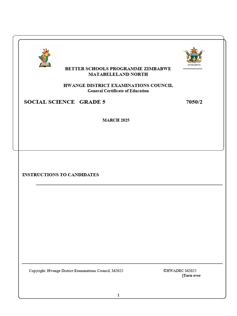 Grade 5 - Social Science Paper 2 TERM 1 2025 | PDF | Economies