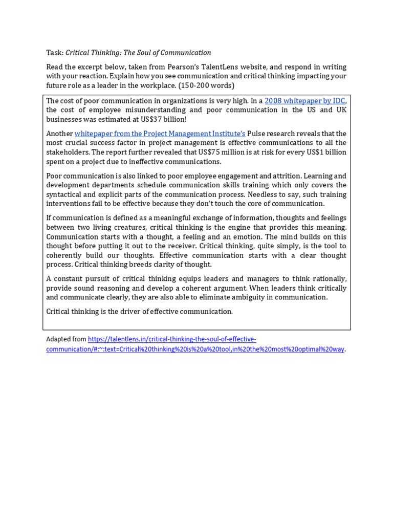 Critical Thinking the Soul of Communication | PDF