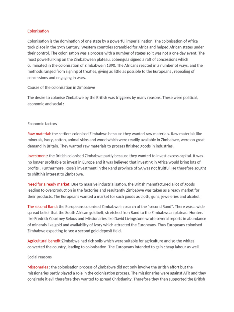 form_3_Notes_colonisation-1 | PDF | Zimbabwe