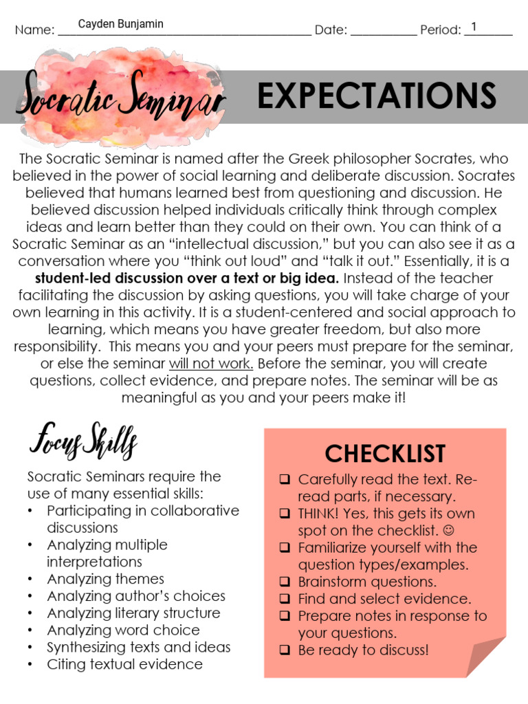 Socratic Seminar Preparation Guide | PDF