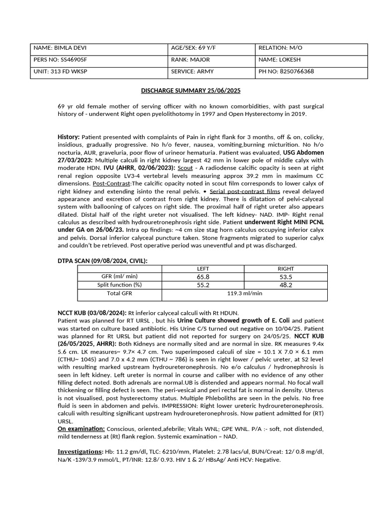 Mo Maj Naveen Tomar Rt Ursl Jun 25 | PDF | Kidney | Urology