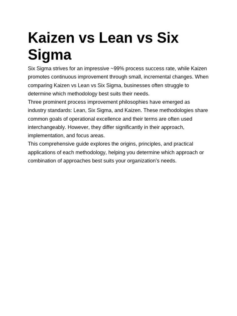 Kaizen vs Lean vs Six Sigma | PDF | Six Sigma | Performance Indicator