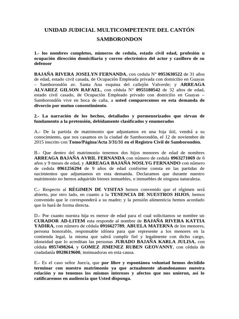 demanda de divorcio JOSELYN | PDF | Matrimonio | Justicia