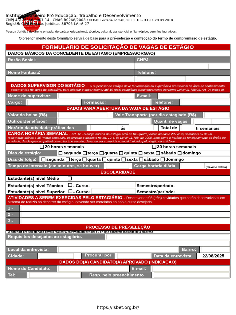 Formulário de Solicitação de Estágio | PDF | Estágio | Procura de Emprego