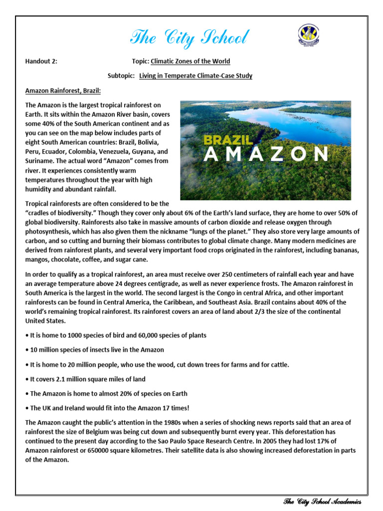 Handout 2-Case Studies-Living in the Tropical Climate-Amazon Rainforest ...