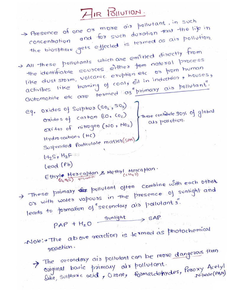 Air Pollution Short Notes | PDF