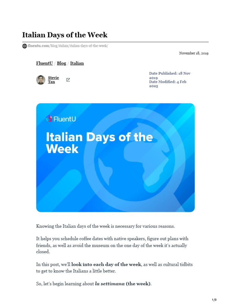 Learn Italian Days of the Week | PDF | Linguistics