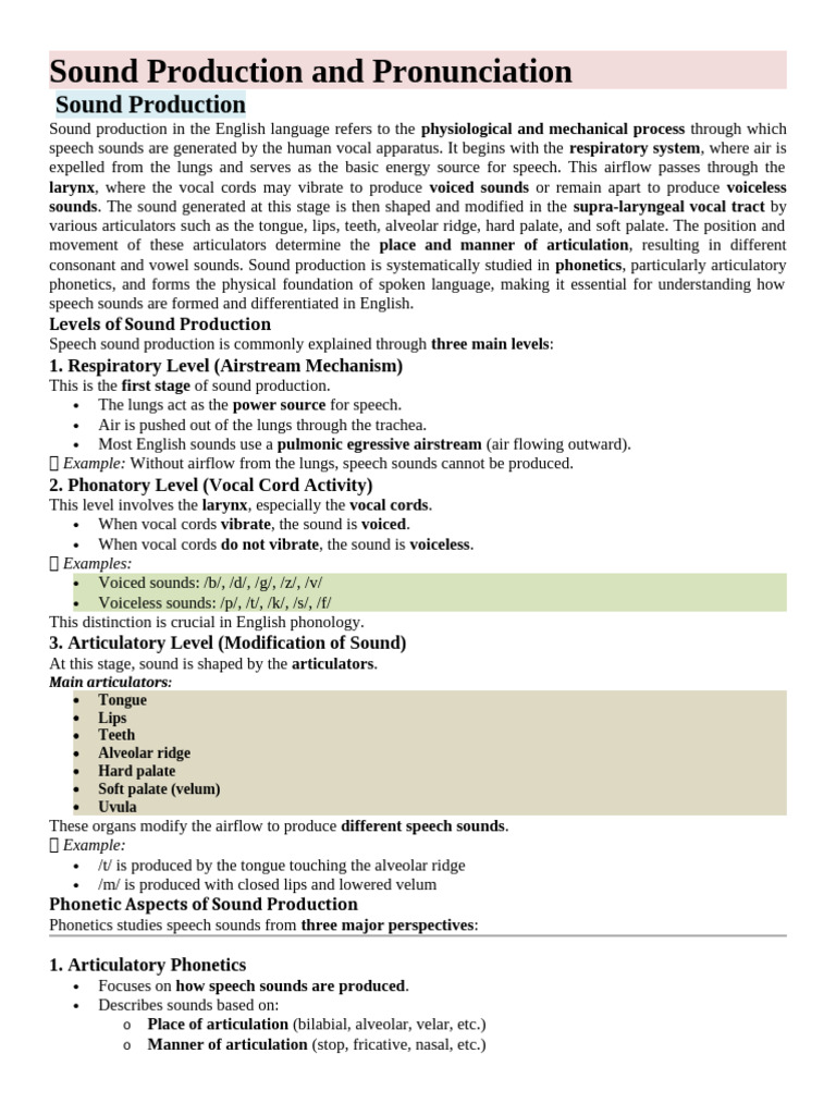 Understanding English Sound Production | PDF | Phonetics | Speech