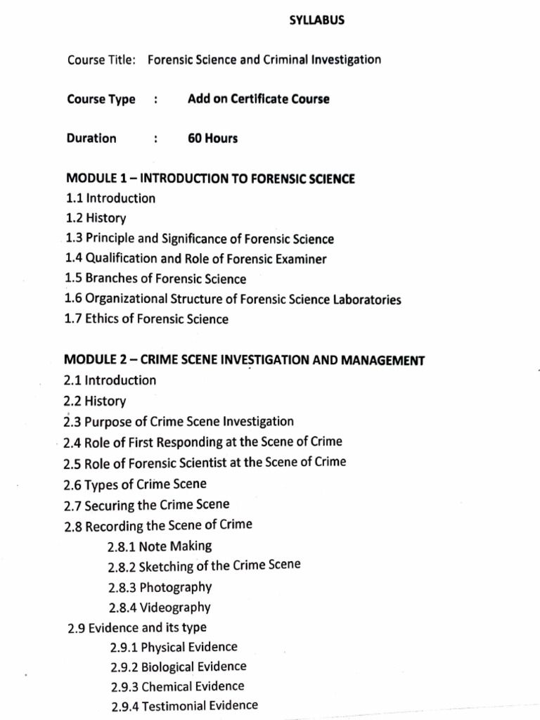Forensic Science Certificate Course Syllabus | PDF | Forensic Science ...