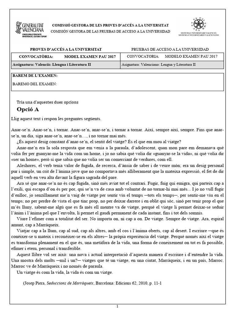 Examen Valenciano_2017 | PDF