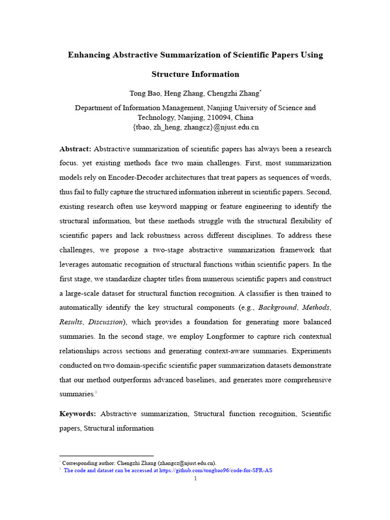 Enhancing Scientific Paper Summarization | PDF | Abstract (Summary ...