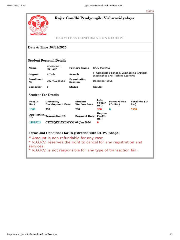 Rgpv.ac.in StudentLife ExamFees.aspx | PDF | Payments