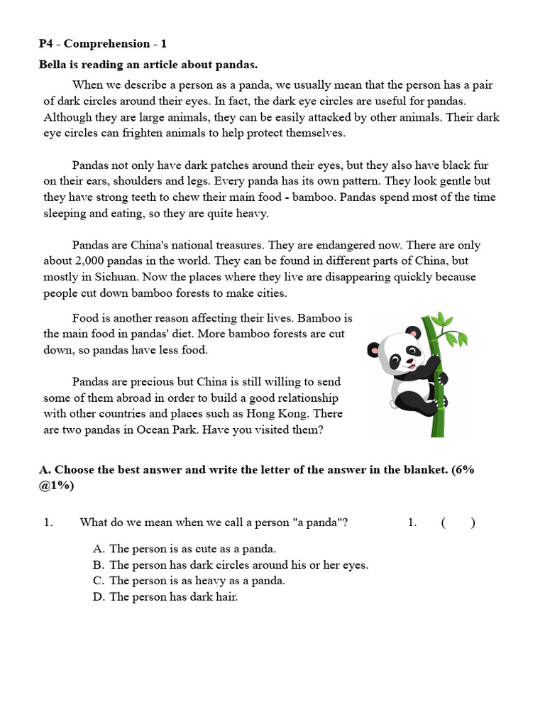Comprehension P4 Set1 | PDF | Giant Panda
