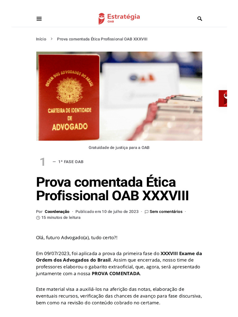 Prova comentada Ética Profissional OAB XXXVIII | PDF | Advogado ...