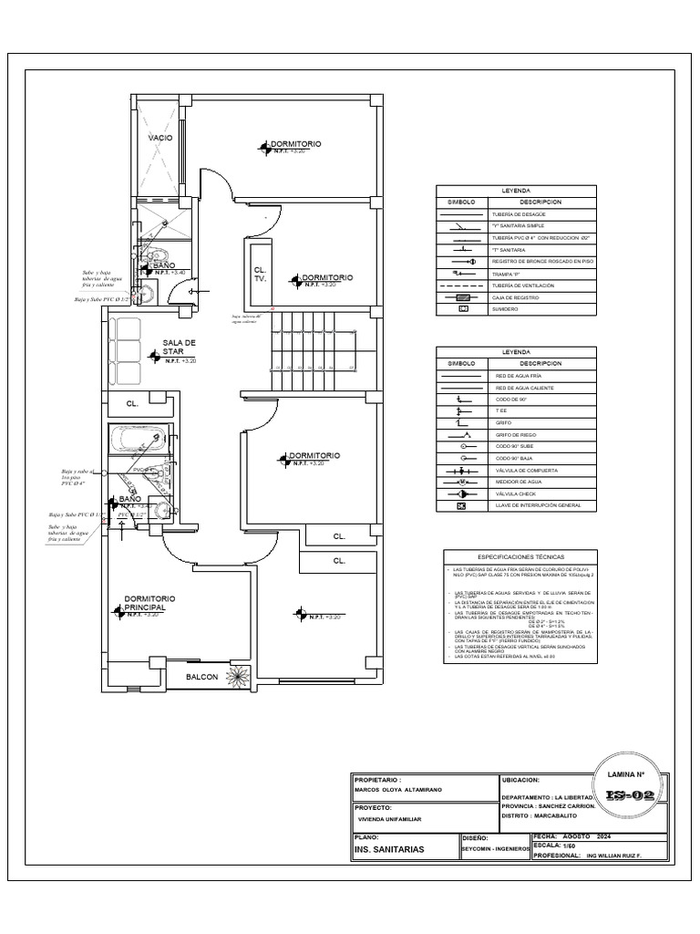 Plano de Instalaciones Sanitarias-model.pdf2 | PDF | Tap (Válvula) | Hidrología