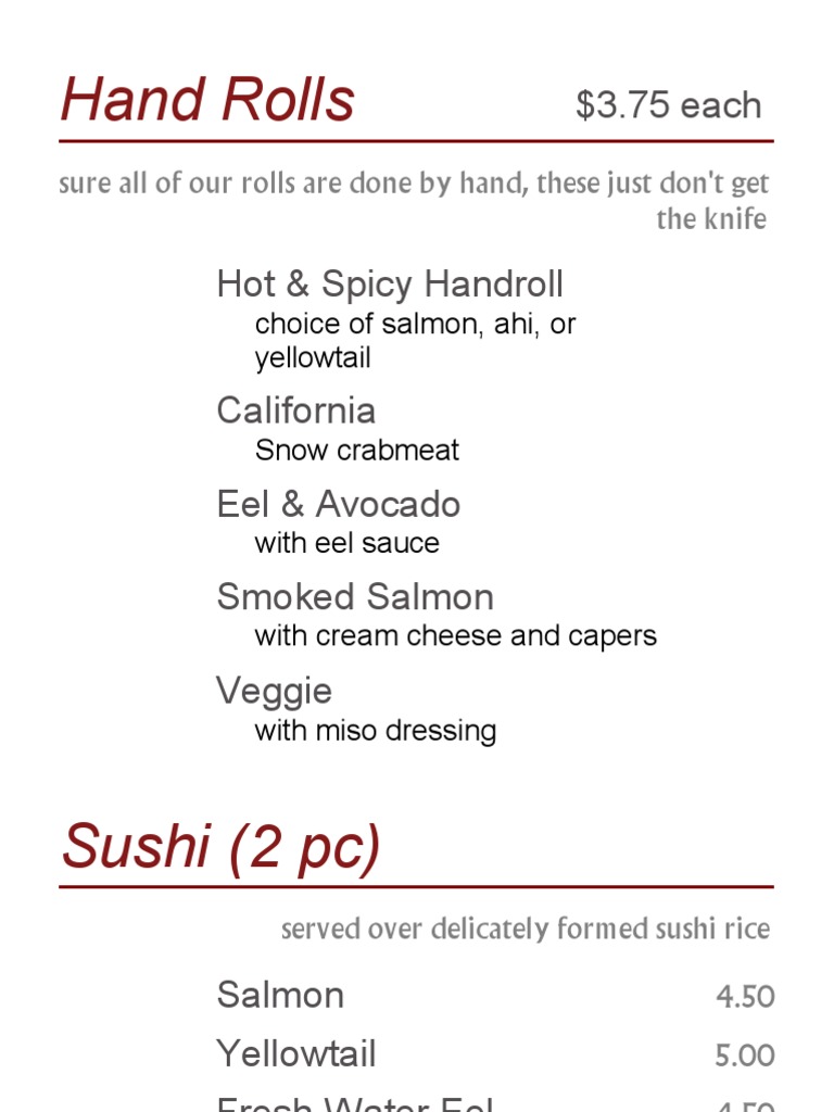 Sushi Menu | PDF | Sushi | Salmon