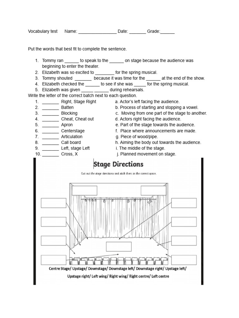 Vocabulary Test for Theater Terms | PDF