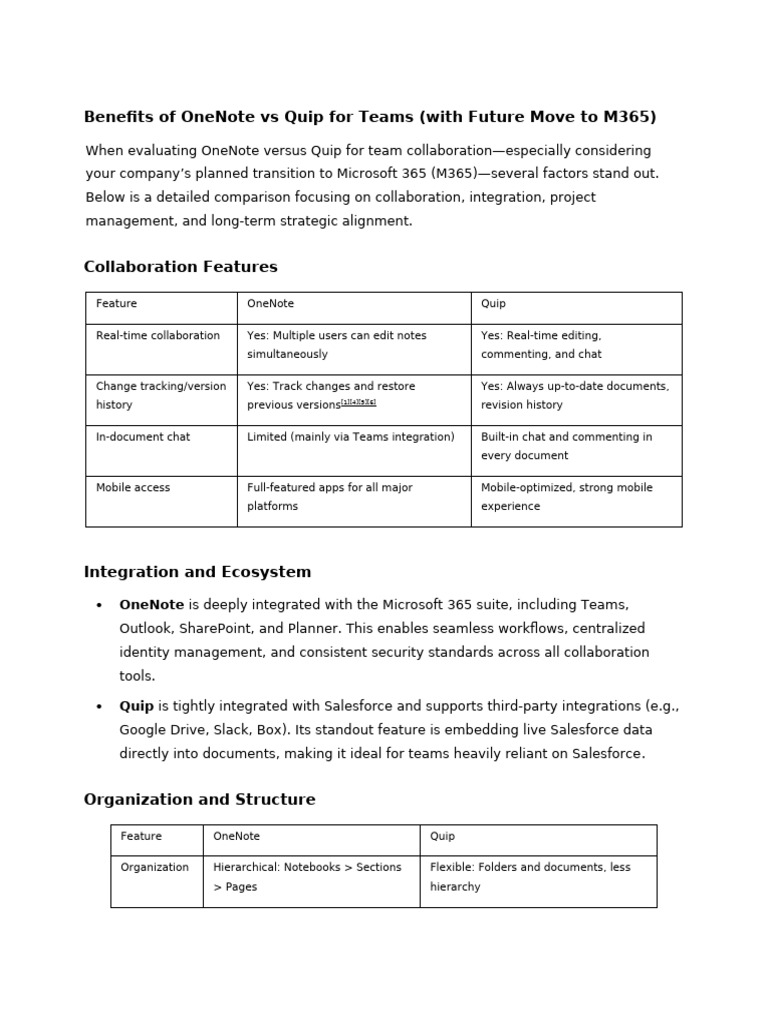 Benefits of OneNote Vs Quip For Teams (With Future | PDF | Microsoft ...