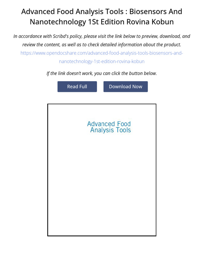 Advanced food analysis tools : biosensors and nanotechnology 1st ...