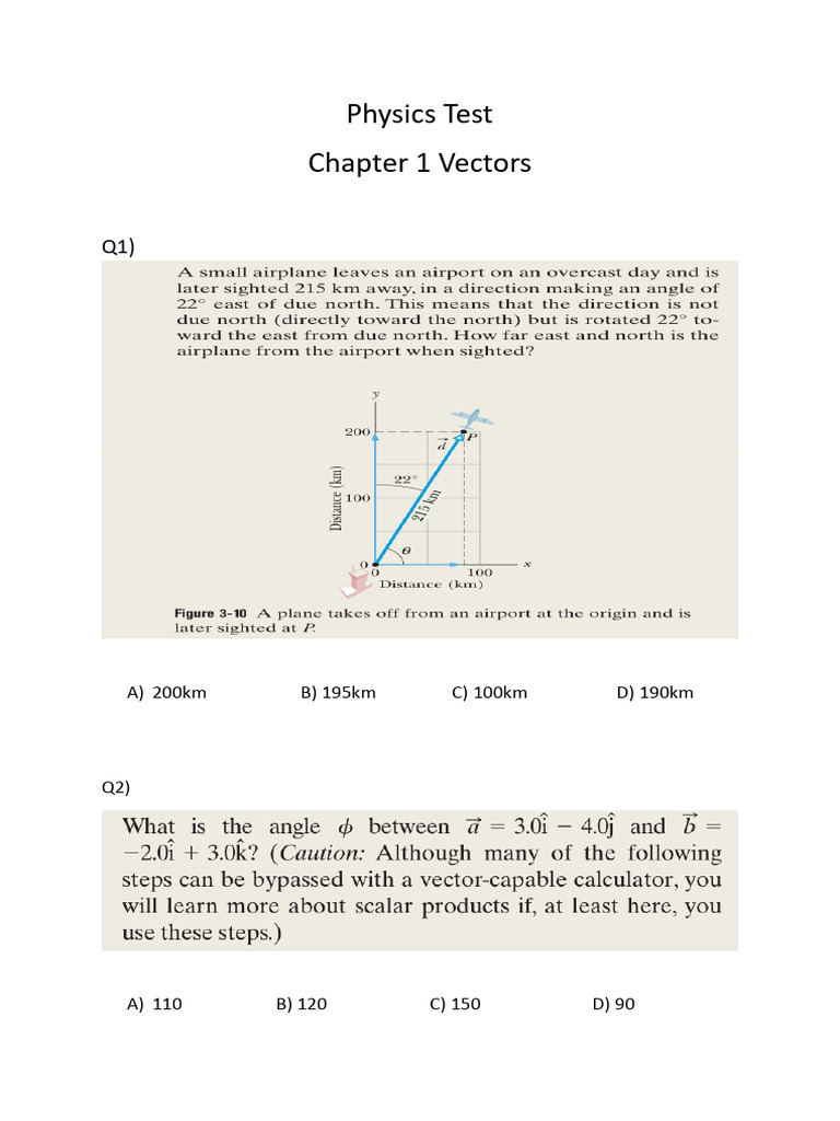 Physics Test: Vectors Questions | PDF