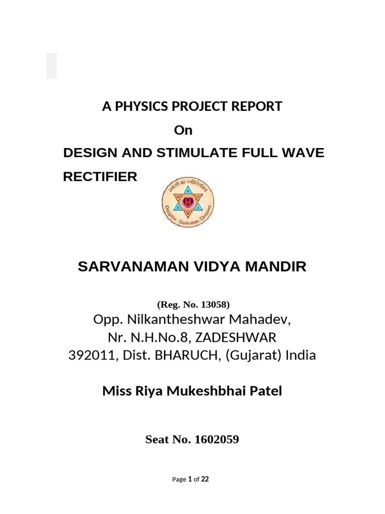 Full Wave Rectifier Project Report | PDF | P–N Junction | Rectifier