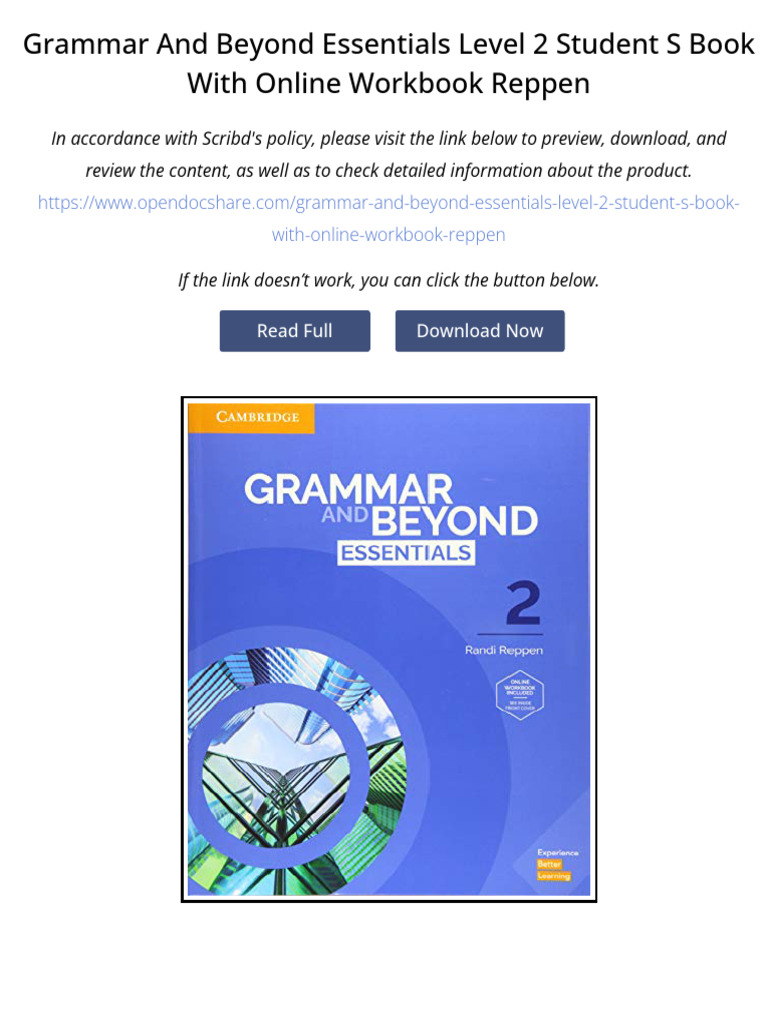Grammar and Beyond Essentials Level 2 Student s Book with Online Workbook Reppen | PDF ...