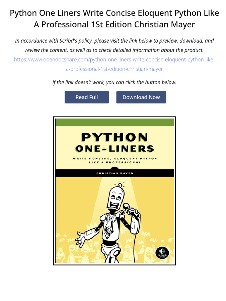 Python One Liners Write Concise Eloquent Python Like a Professional 1st ...