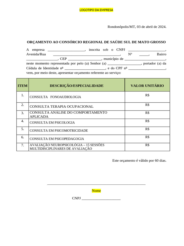 MODELO DE ORÇAMENTO - ENCAMINHADO LEIA 28-11 | PDF