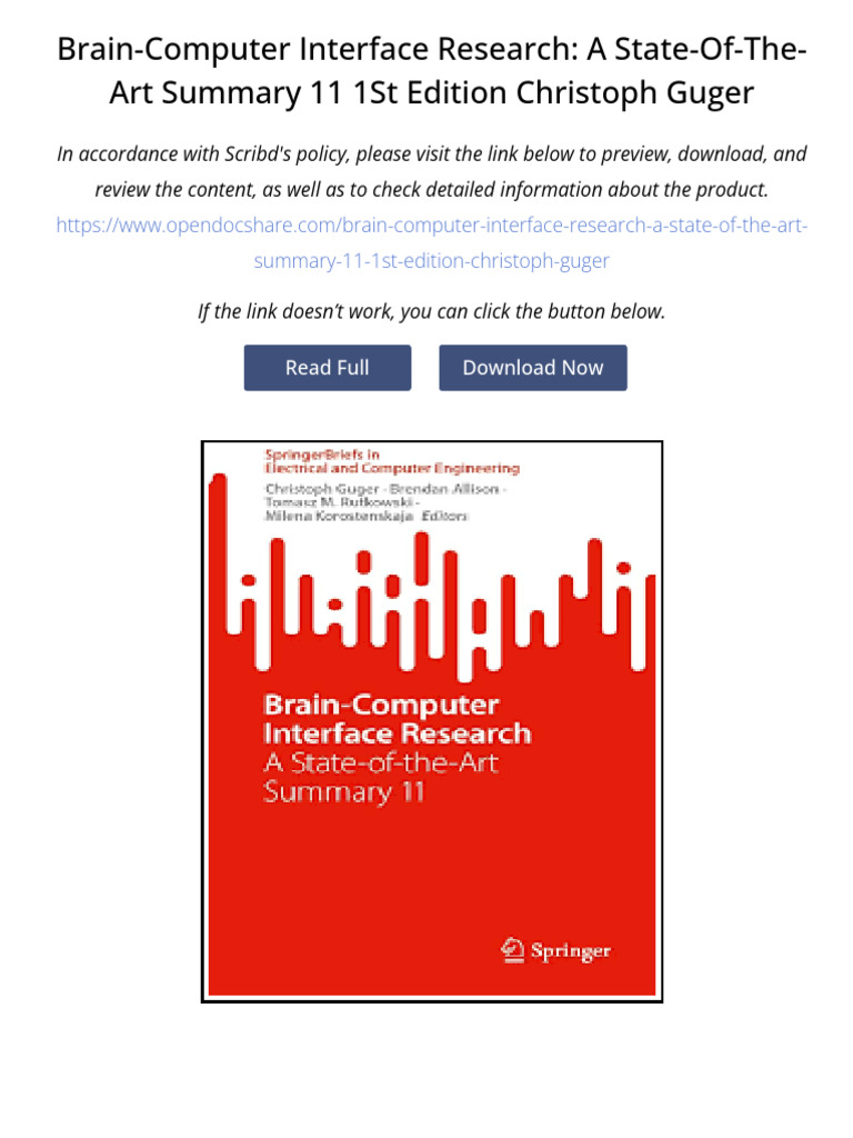 Brain-Computer Interface Research: A State-of-the-Art Summary 11 1st Edition Christoph Guger | PDF