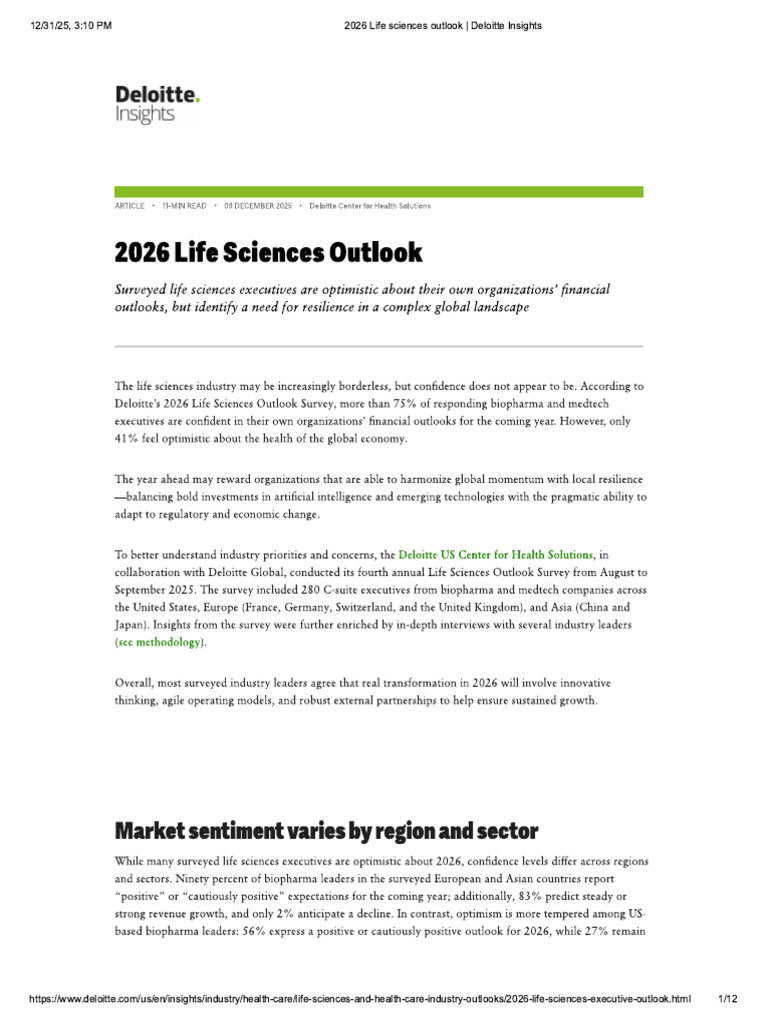 2026 Life Sciences Outlook _ Deloitte Insights | PDF