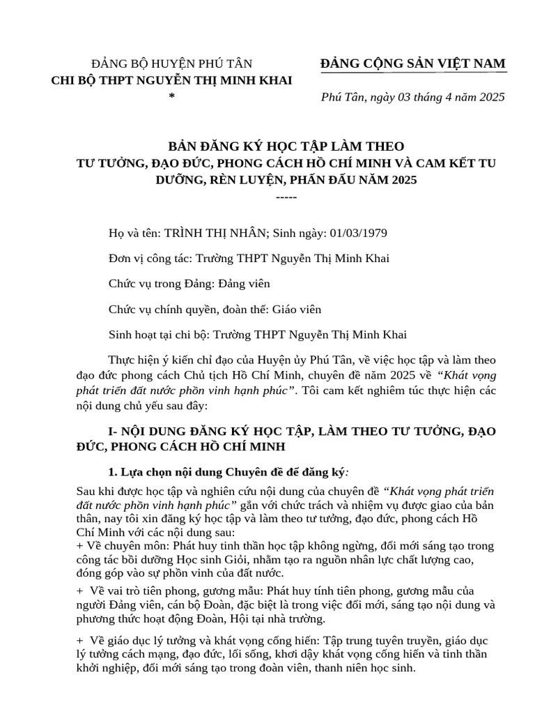 Dk Học Tập Hcm Năm 2025-Tr Nhan | PDF