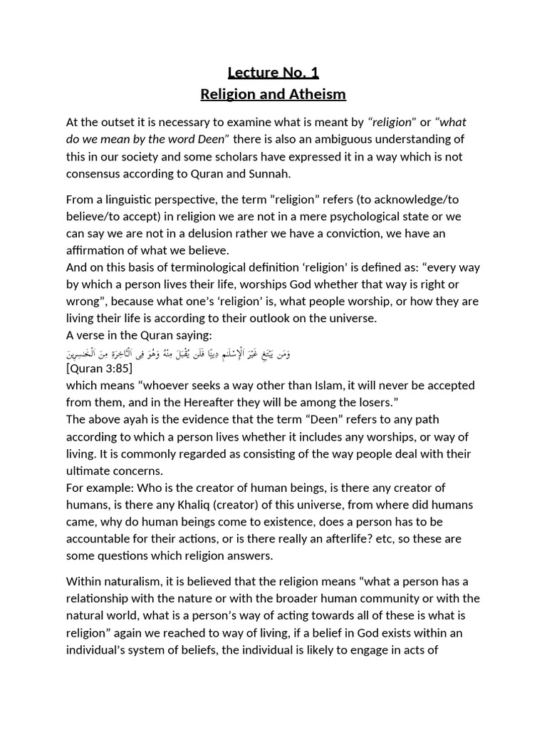 Lecture No 1 complete | PDF | Theism | Atheism