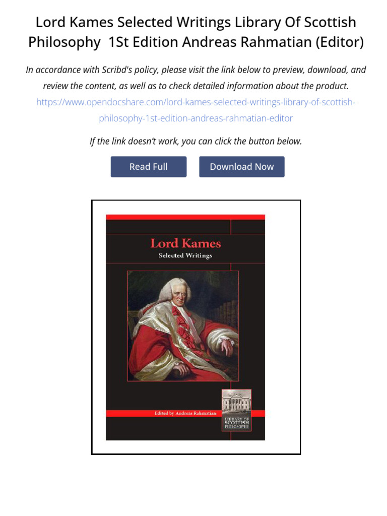 8341Lord Kames Selected Writings Library of Scottish Philosophy 1st ...