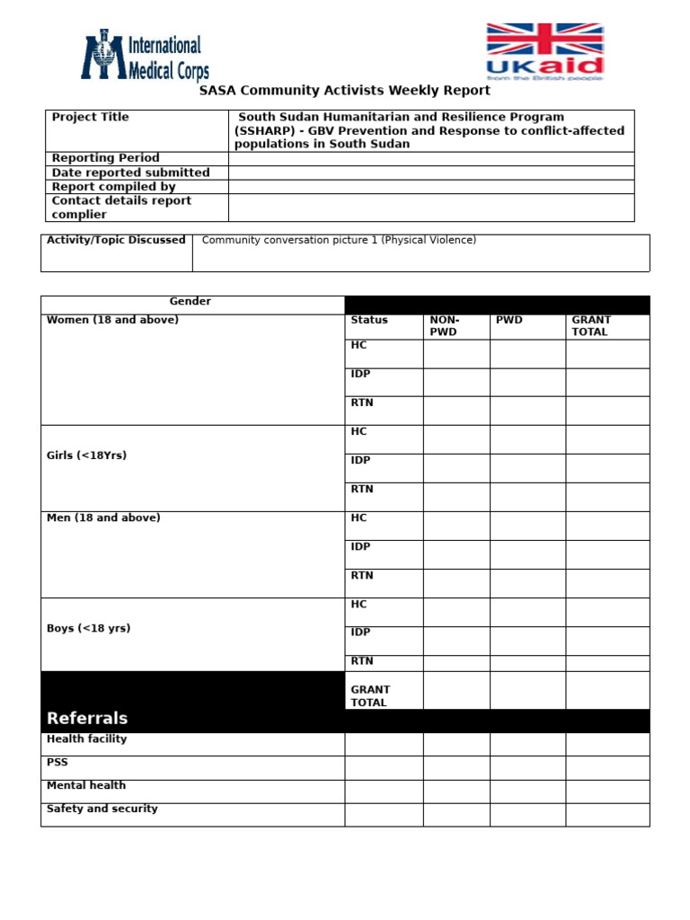 FCDO Weekly Reporting Form | PDF