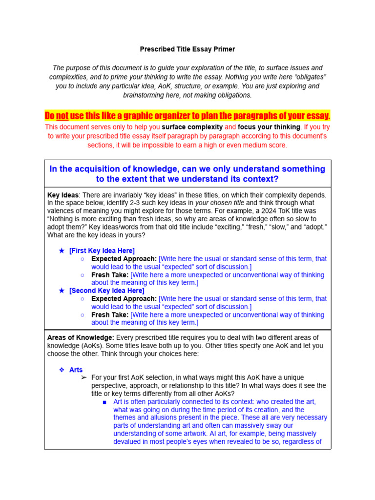 Copy of 3. Prescribed Title Essay Primer | PDF | Thought | Essays