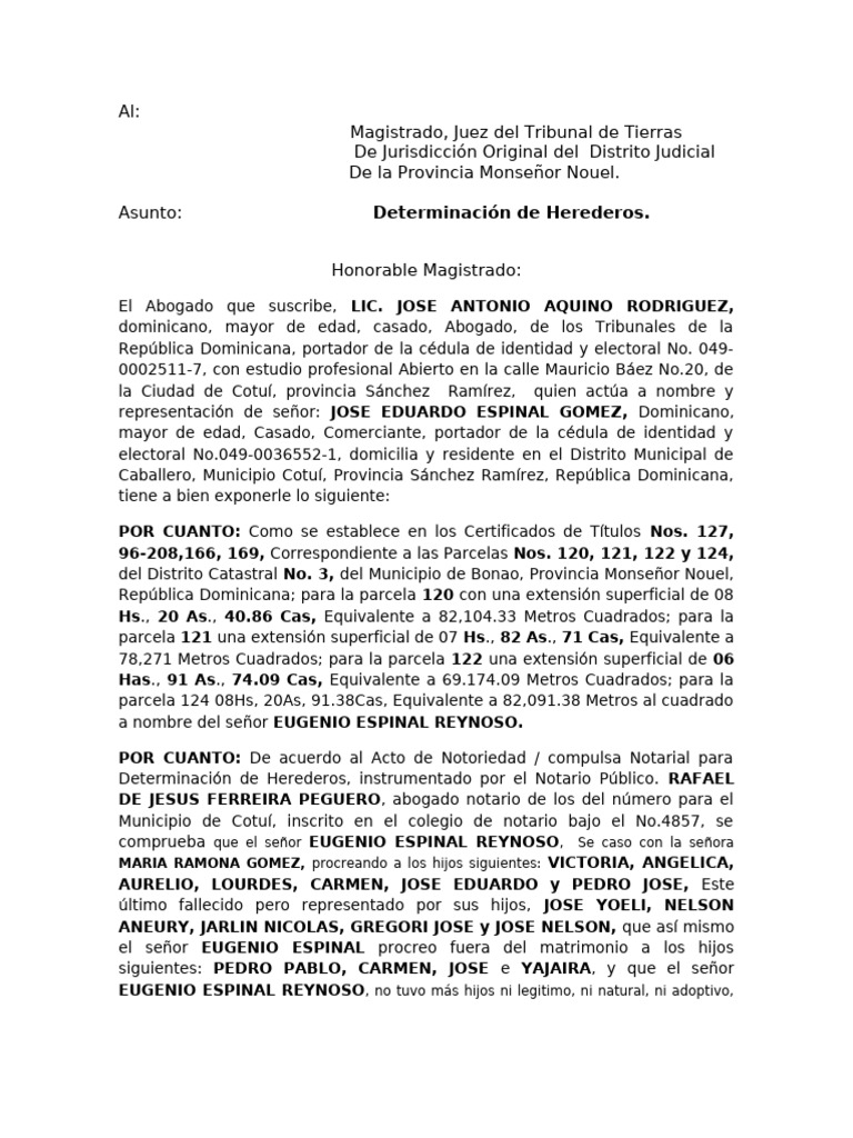 Determinacion de Herederos Jose Eduardo Parcelas 120-121-122-124 | PDF ...
