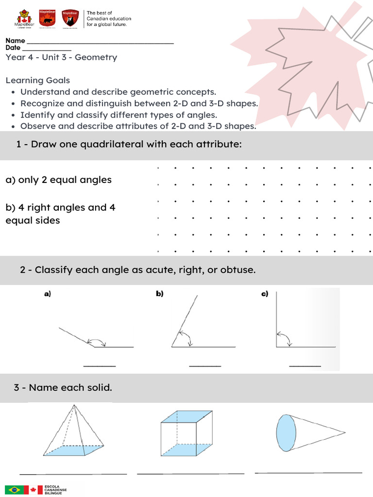 Geometry Activities for Year 4 Students | PDF