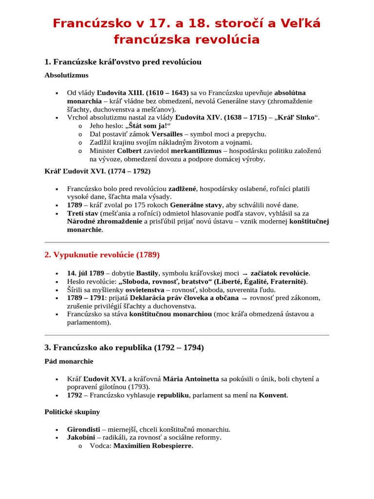 5. DEJ_GCM_Francúzsko a Fr. Revolúcia_Poznámky | PDF