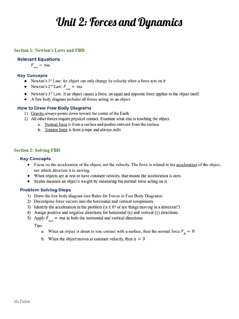 Unit 2 - Forces and Dynamics Notes | PDF