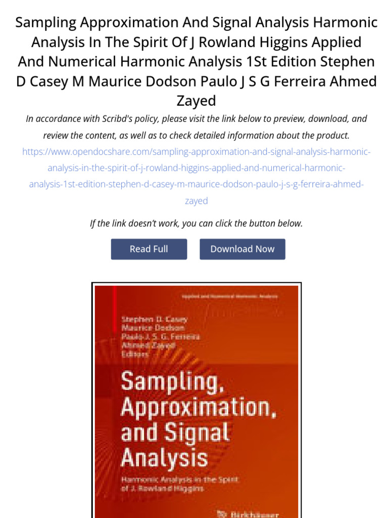 Sampling Approximation and Signal Analysis Harmonic Analysis in the ...
