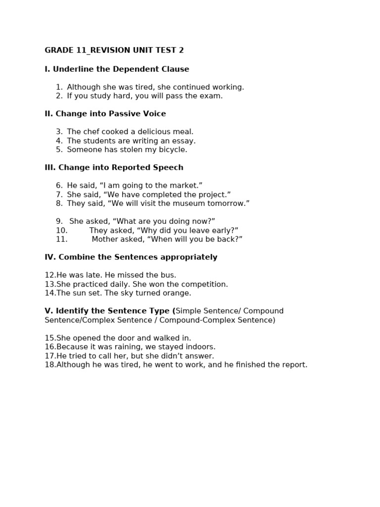 Grade 11 English Revision Test Guide | PDF | Linguistics | Syntax