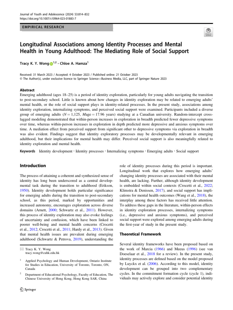 Identity Processes and Mental Health in Young Adults | PDF | Identity ...