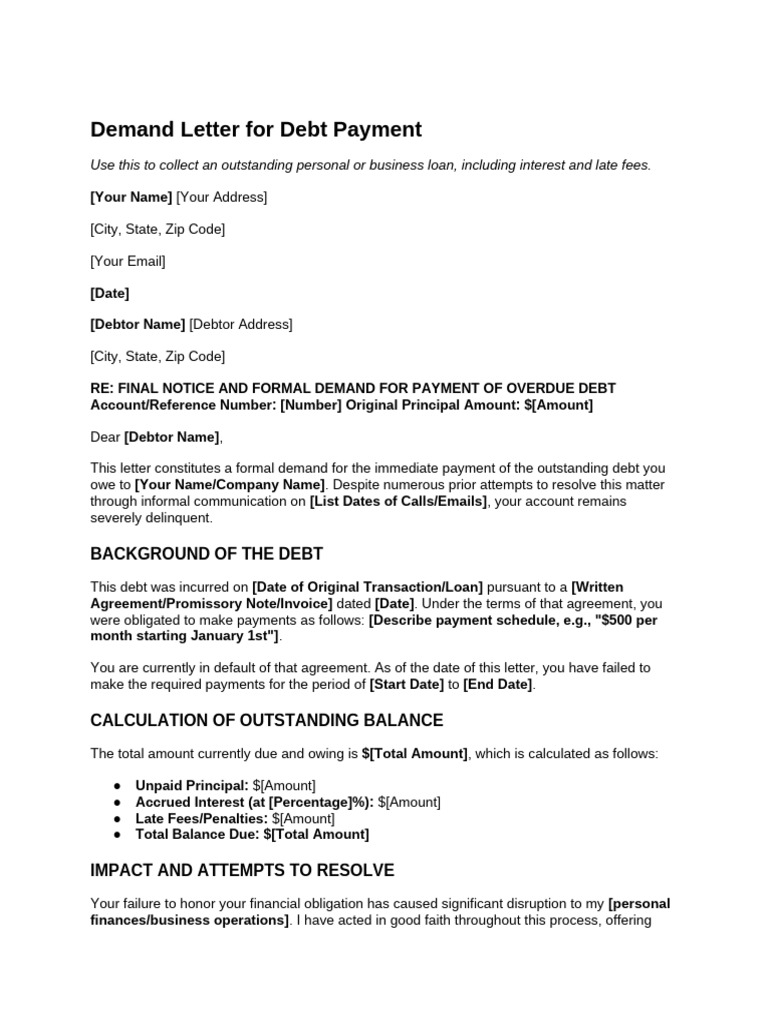 Final Demand Letter for Debt Payment | PDF | Debt | Money