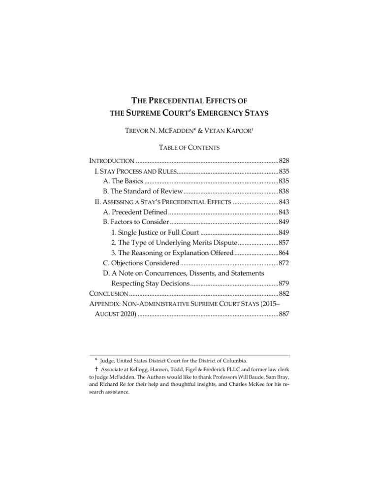 McFadden the Precedential Effects of the Supreme Courts Emergency Stays ...