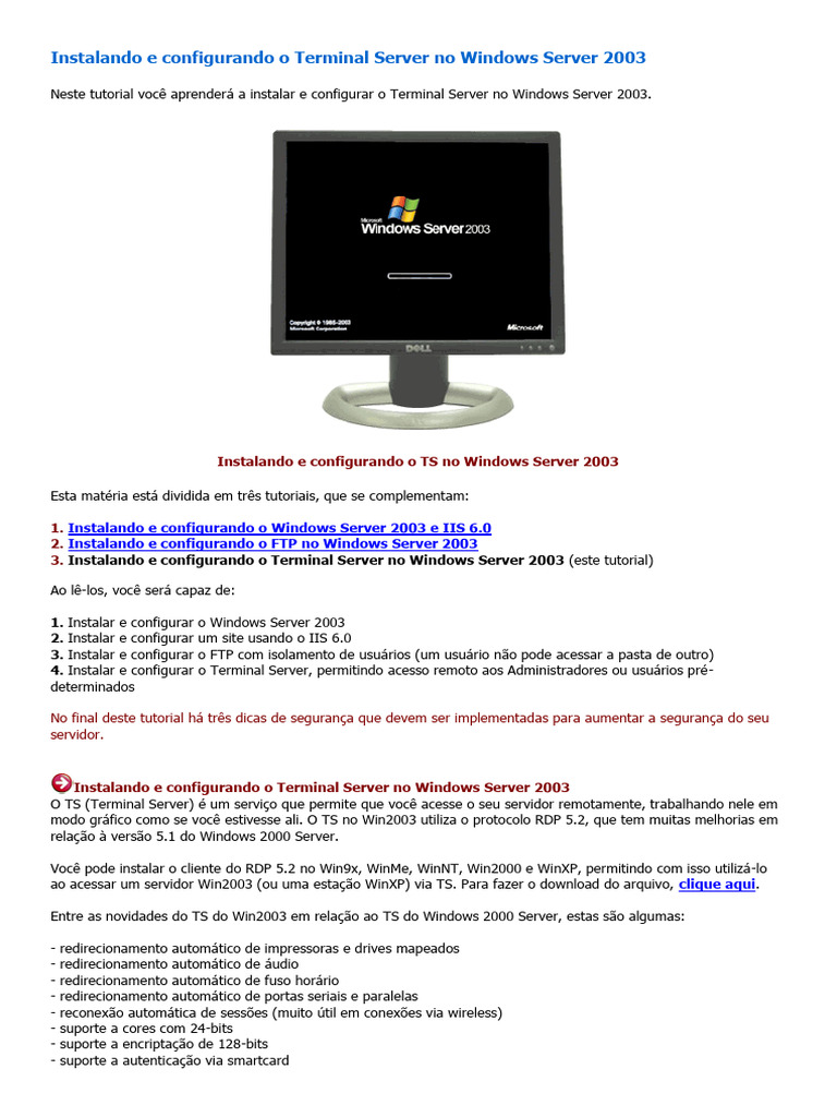 Instalação do Terminal Server no Win 2003 | PDF | Windows Server 2003 ...